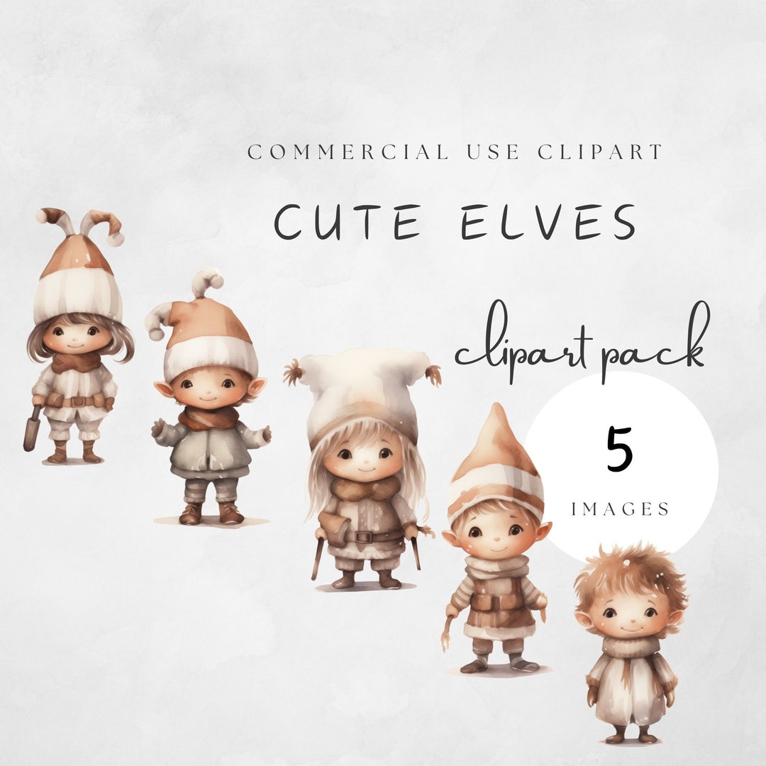 Cute Elves Clipart Pack Commercial License Christmas Elf Watercolor ...
