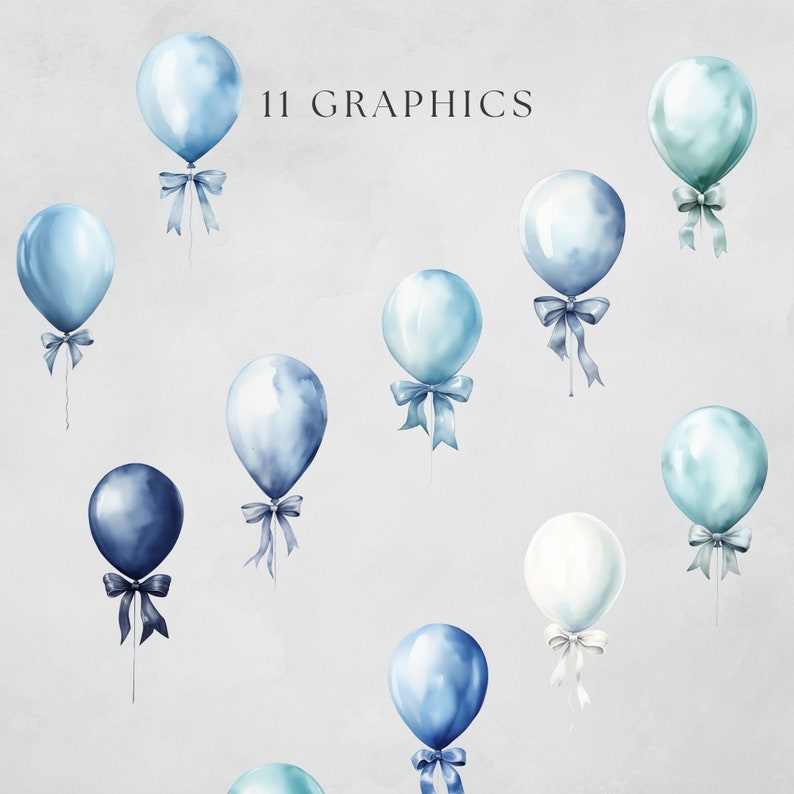 Watercolor Party Balloons Blue Clipart Boy Baby Shower Aquamarine ...