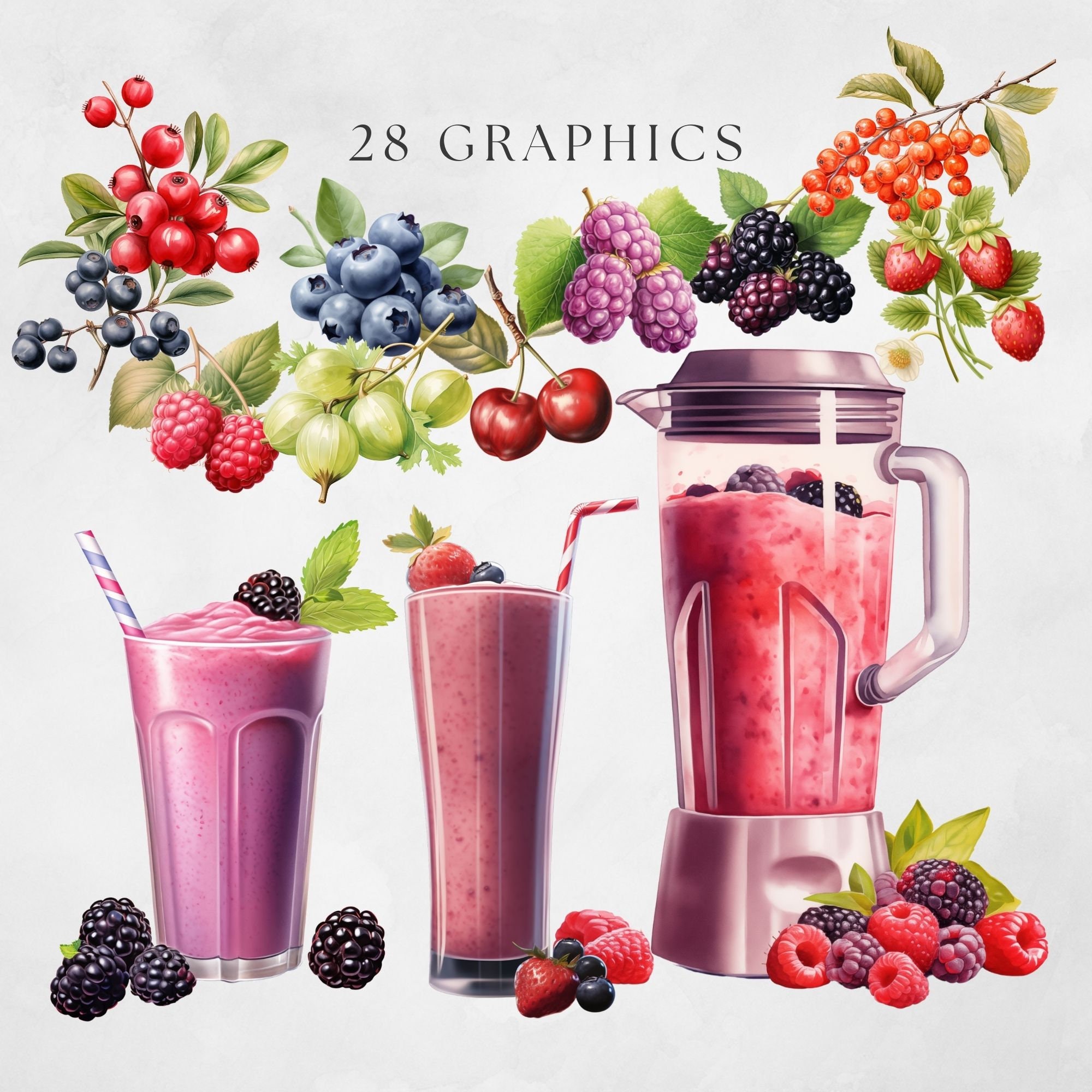 Forest Fruit Clipart Smoothie Watercolor Image PNG Blackberries ...