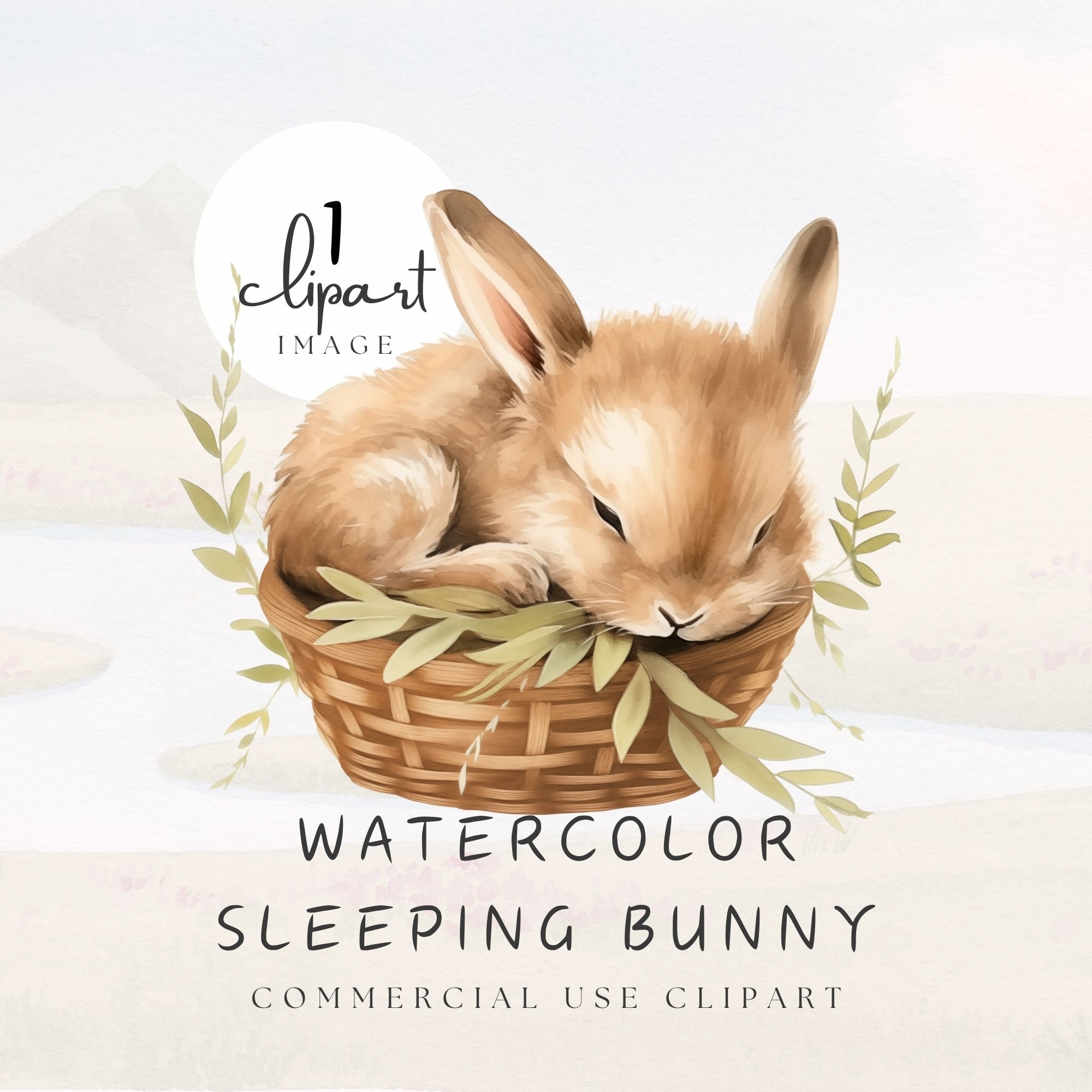 Sleeping Bunny Clipart, Cute Rabbit Sleeping in Wicker Basket, Vintage ...