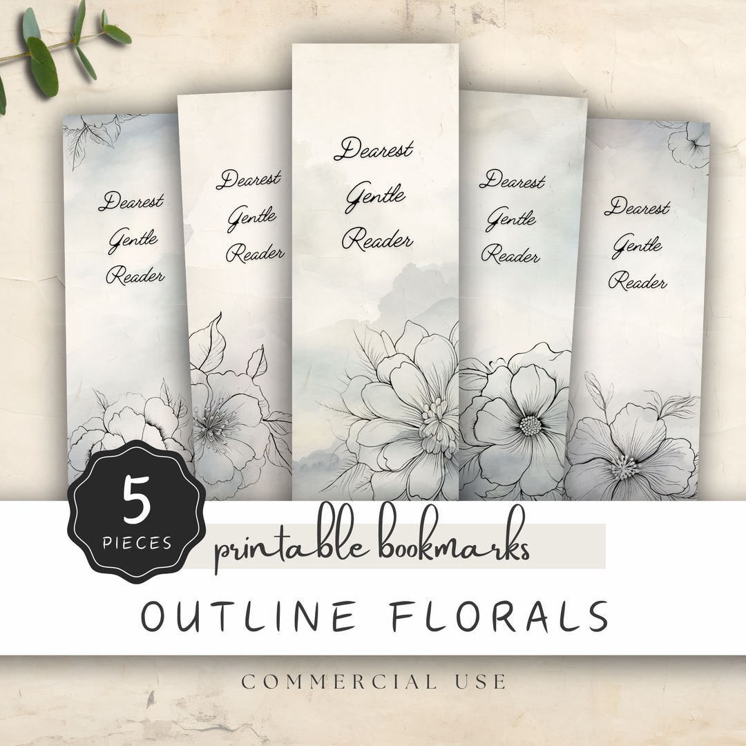 Outline Florals Printable Bookmark, Dearest Gentle Reader, Black and ...