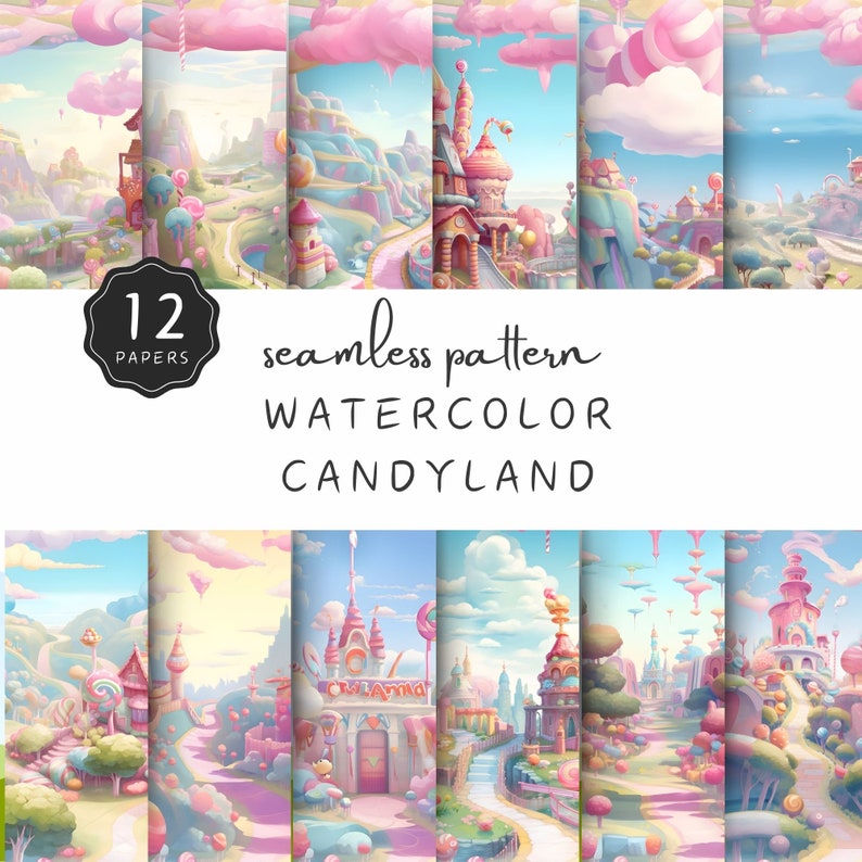 Candyland Digital Paper Pack, Seamless Pattern Clipart JPG, Pink Lolly ...