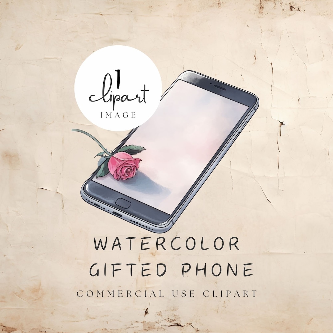 Watercolor Phone Gift Clipart, Simple Style Mobile With Pink Rose ...