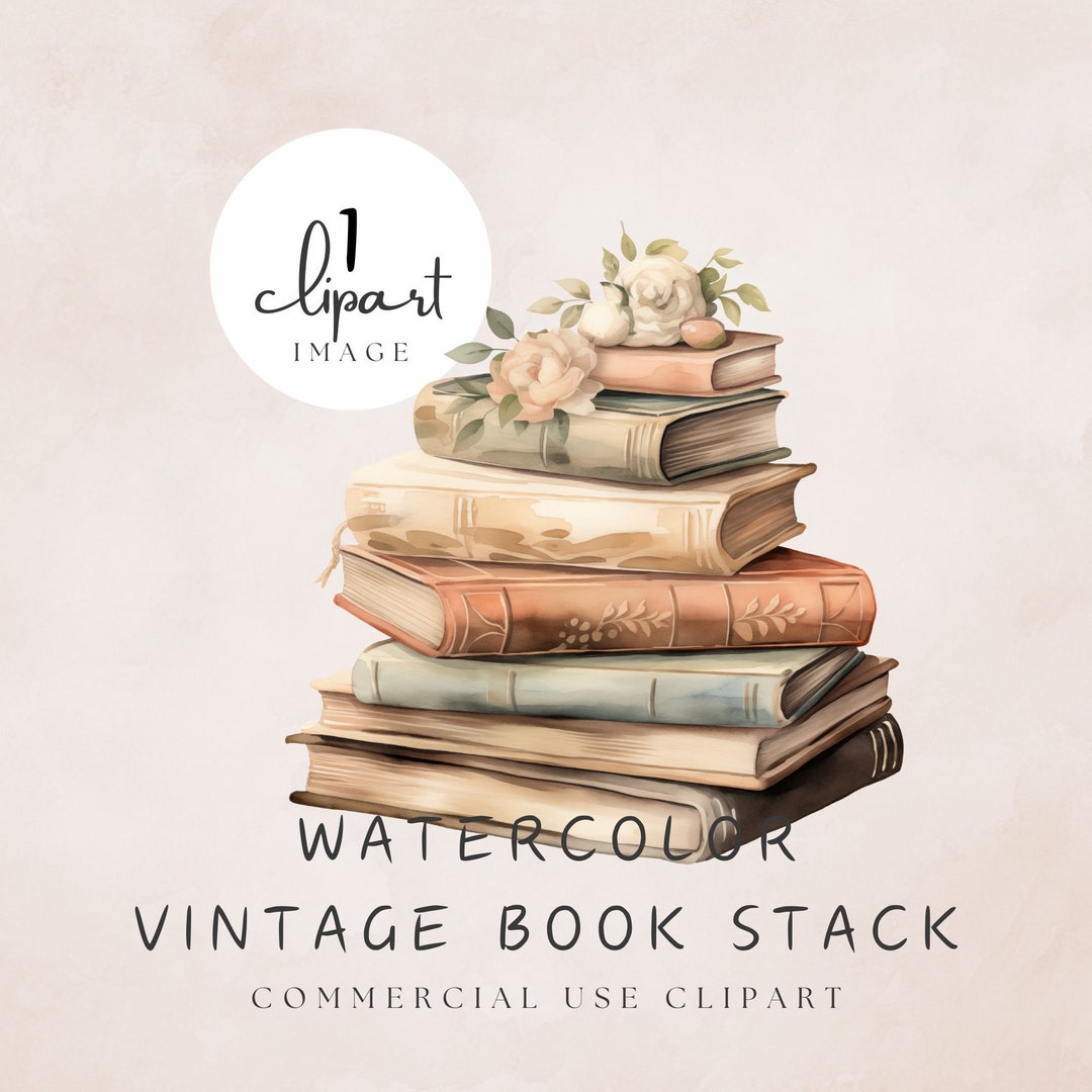 Vintage Book Stack Clipart Watercolor Love Reading Roses on Books ...