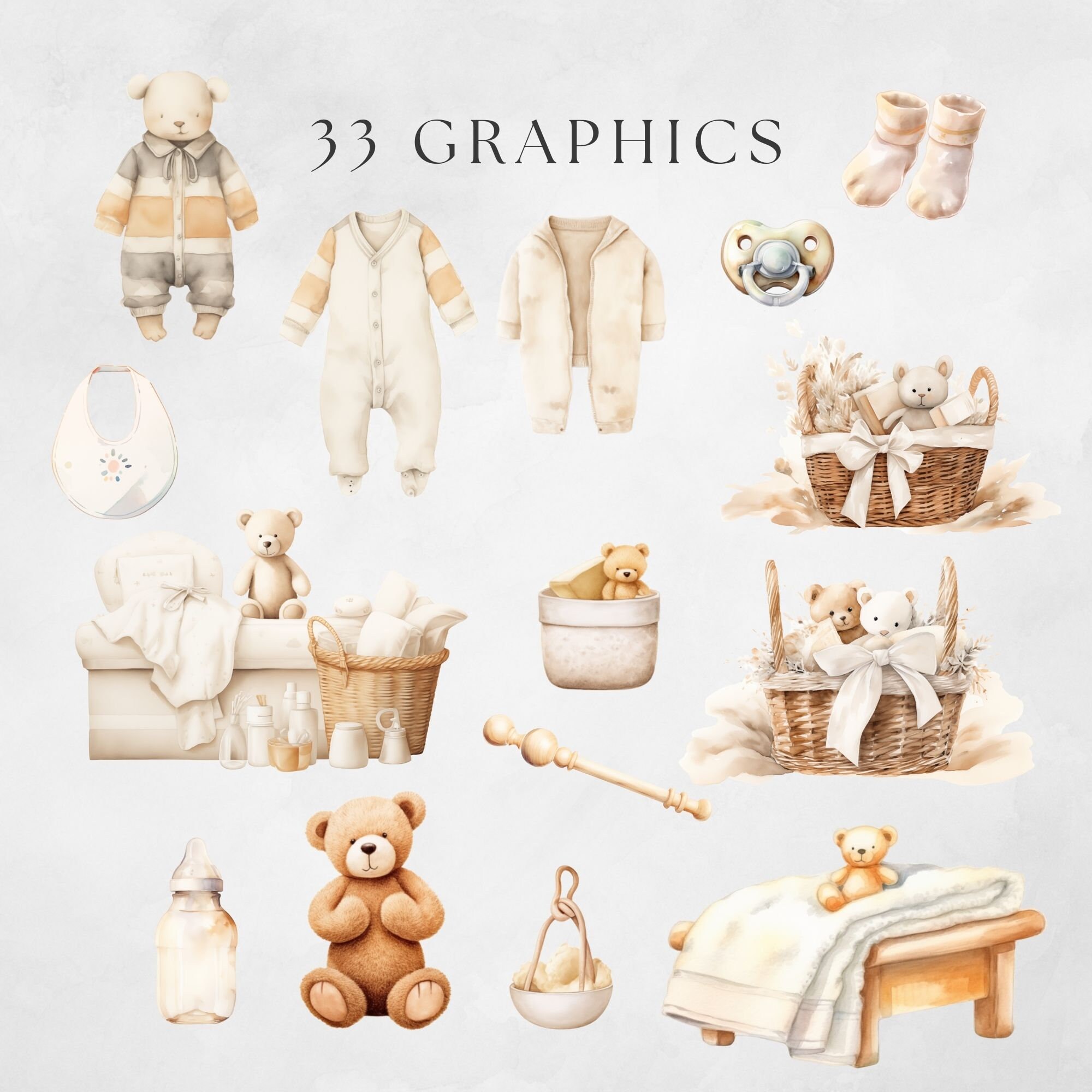 Neutral Baby Clipart Gift Set White Gender Neutral Newborn Clipart ...