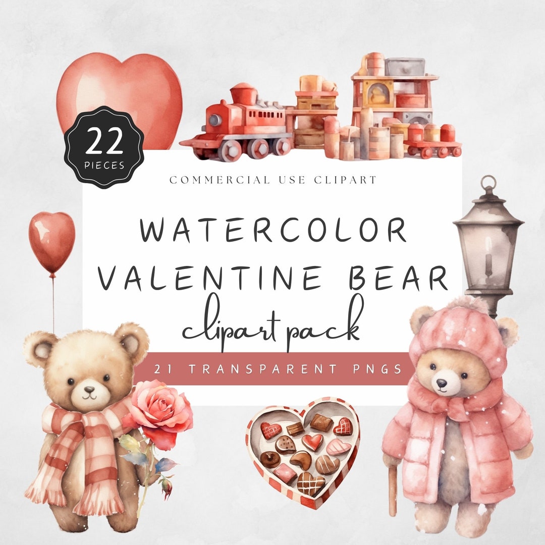 Pink Valentine Bear Clipart Pack Free Valentines Cute Winter Teddy Set ...
