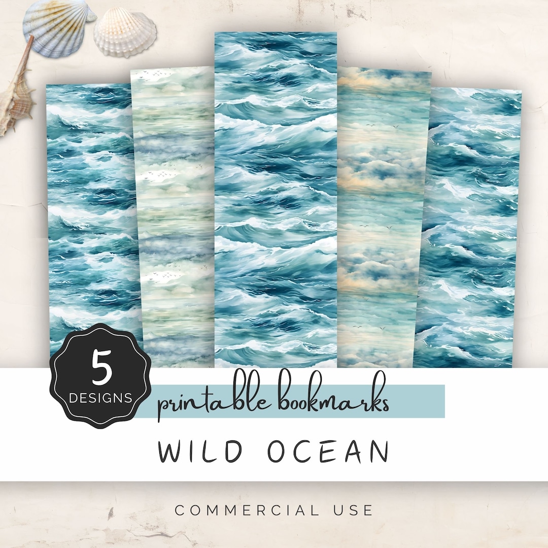 Wild Ocean Printable Bookmark, Watercolor Cute Bookmarks Sea Water ...