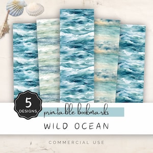 Wild Ocean Printable Bookmark, Watercolor Cute Bookmarks Sea Water ...