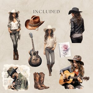 Cowgirl Clipart Watercolor Country Girl Music Song Cowboy Boots Guitar ...