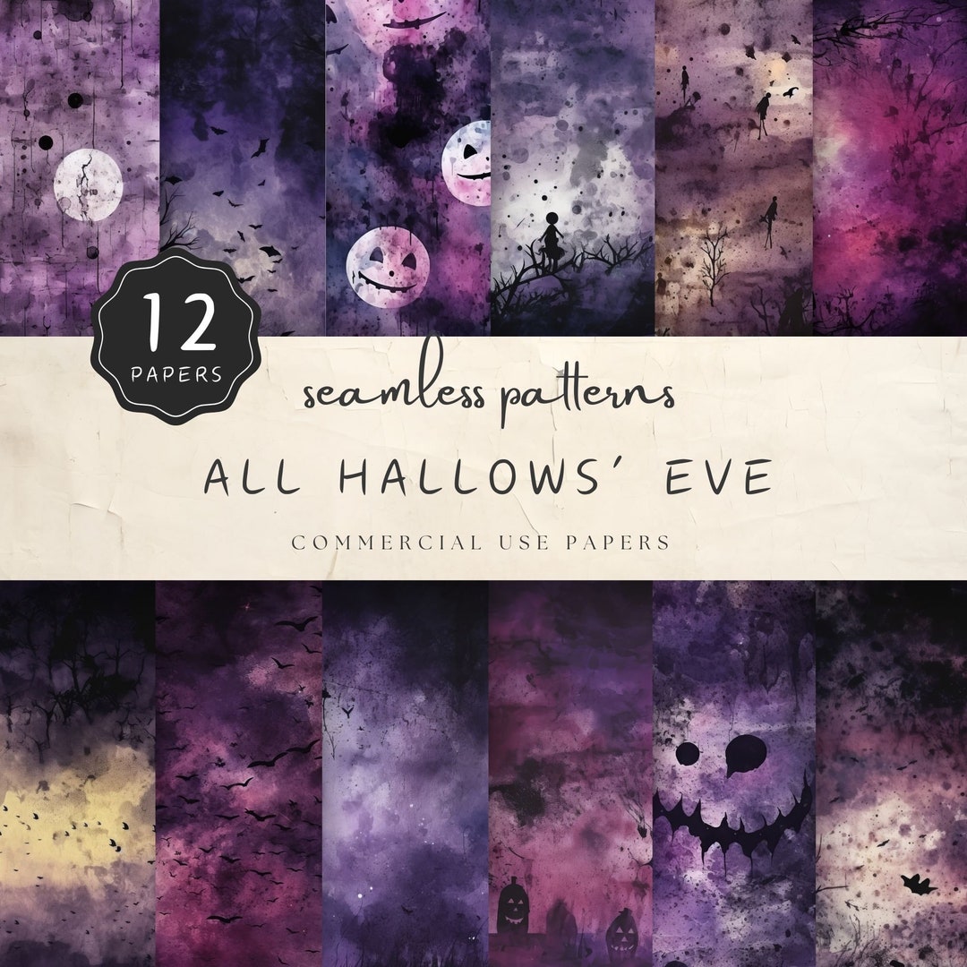 All Hallows Eve Digital Paper Seamless JPG, Spooky Watercolor Dark ...