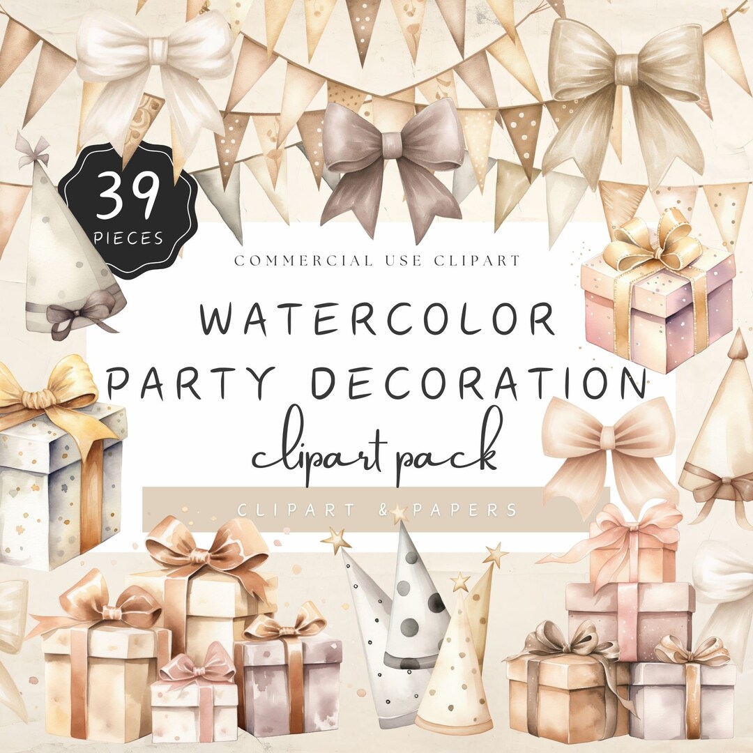 Neutral Party Decorations Clipart, Watercolor Wedding Shower Graphics ...