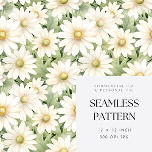 Daisy Digital Paper, Natural Floral Background, Green Wildflowers ...