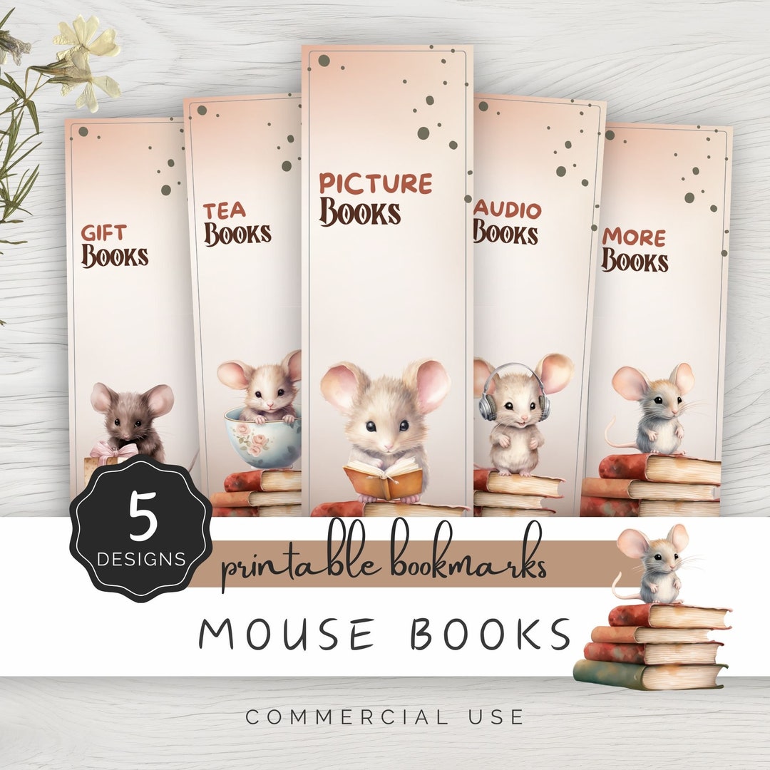 Mouse Books Printable Bookmark, Natural Brown, Adorable Mice With ...