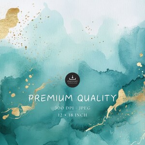 Teal & Gold Watercolor Texture Background, Bright Color Backdrop, Shiny ...