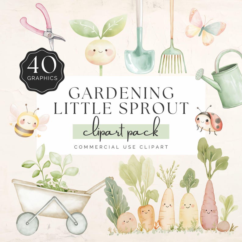Little Sprout Gardening Clipart, Cute Plants, Shovel, Garden Gnome Png ...