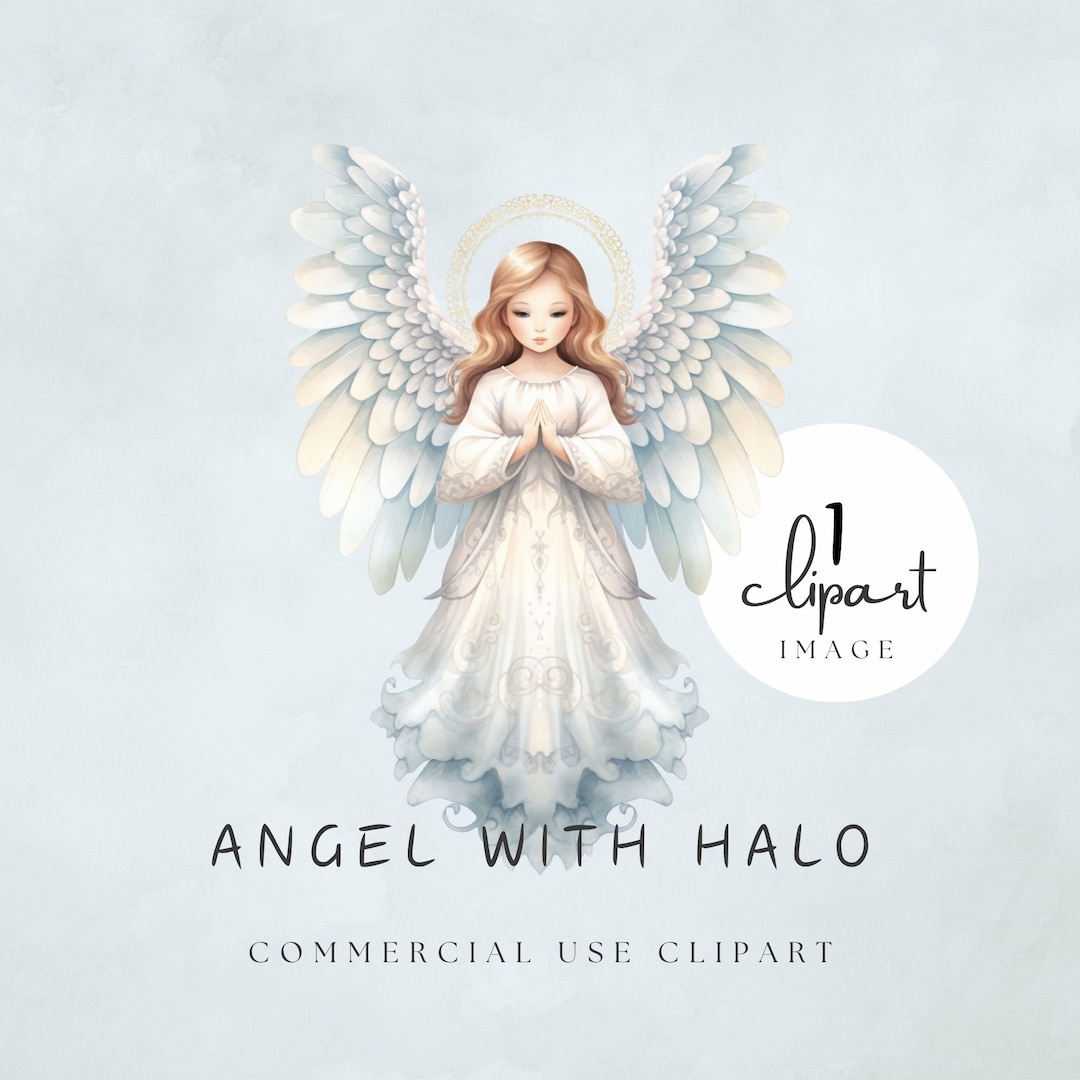 Angel With Halo Clipart, Watercolor Symmetrical Angel Illustration ...