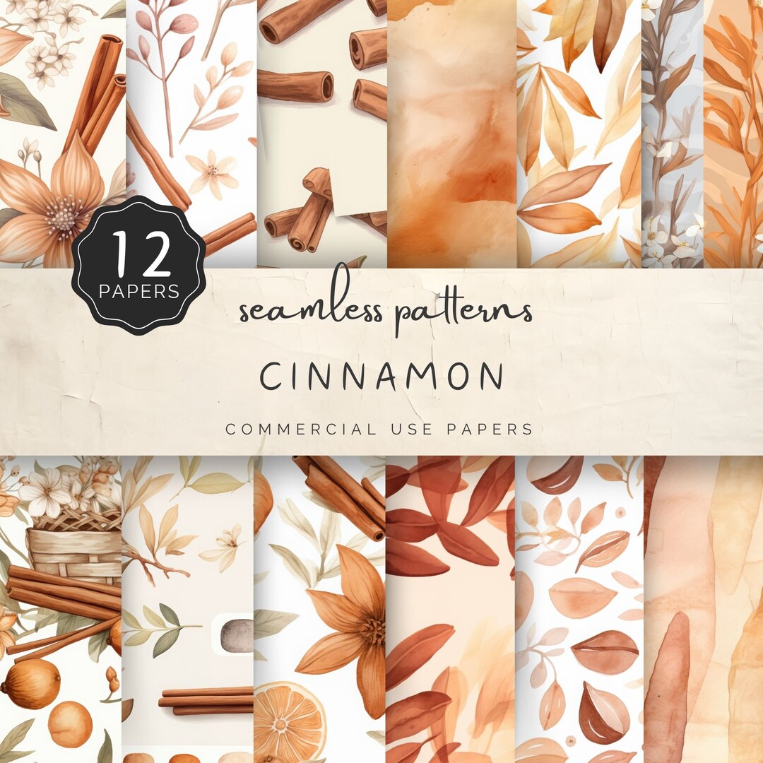 Cinnamon Digital Paper, Seamless Pattern Tile, Watercolor Winter Color ...