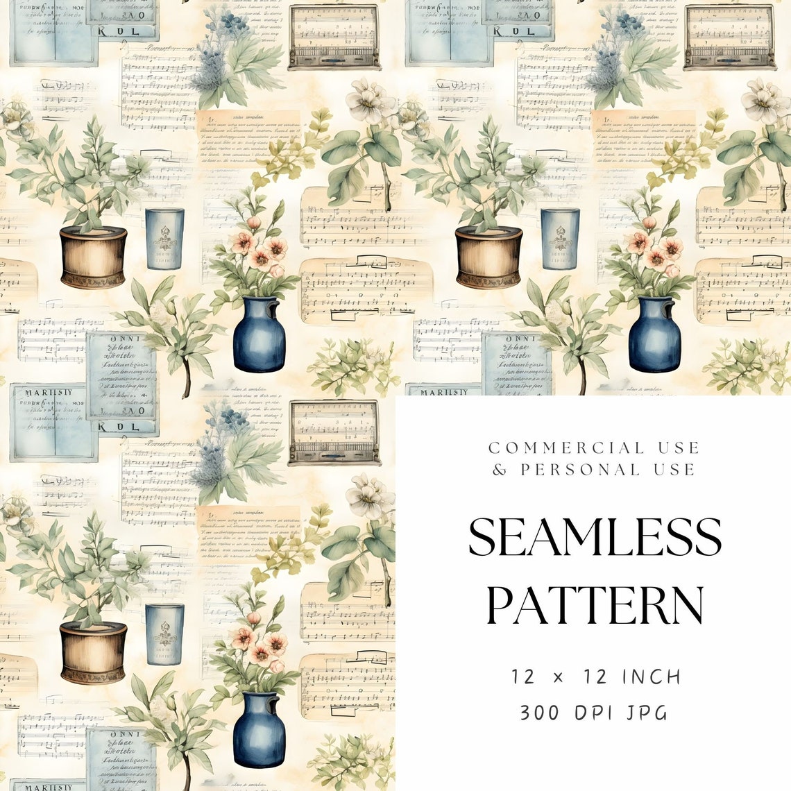 Creative Journal Collage Seamless Pattern Paper in JPG Watercolor ...