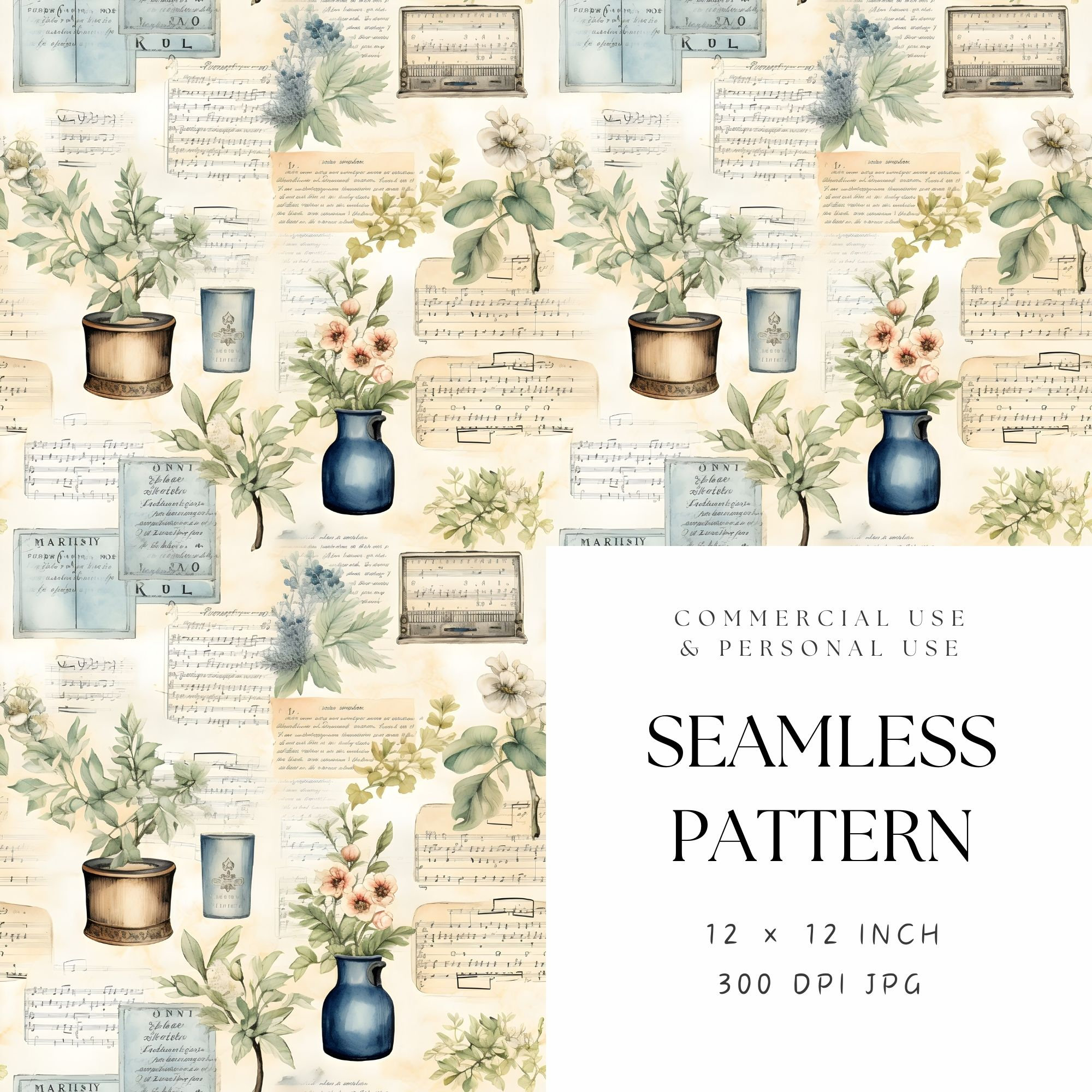 Creative Journal Collage Seamless Pattern Paper in JPG Watercolor ...
