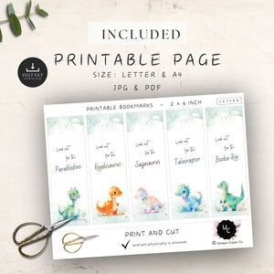 Dinosaur Printable Bookmark, Cute Inspirational Bookmarks for Kids, 5 ...