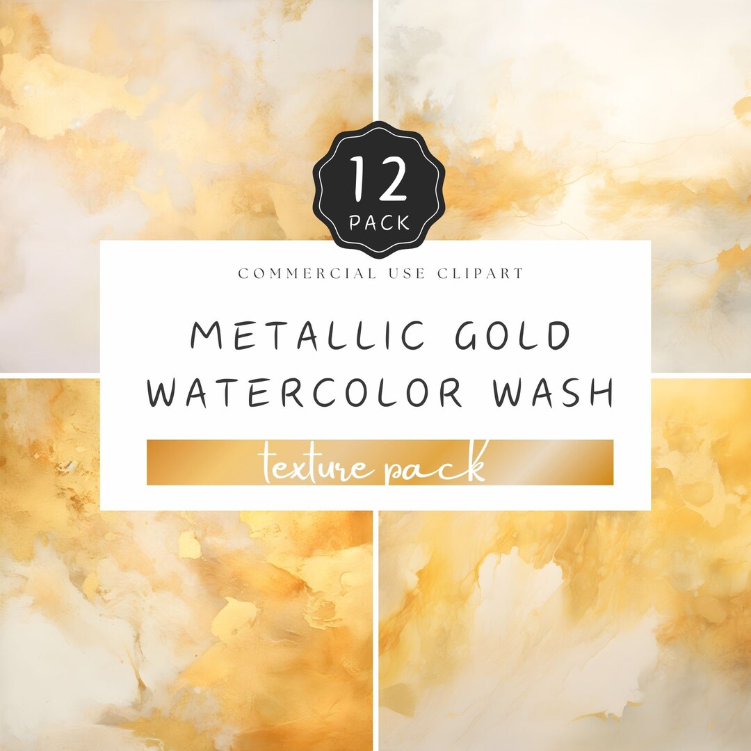 Metallic Gold Watercolor Wash Texture Background Paper Pack JPG Gold ...