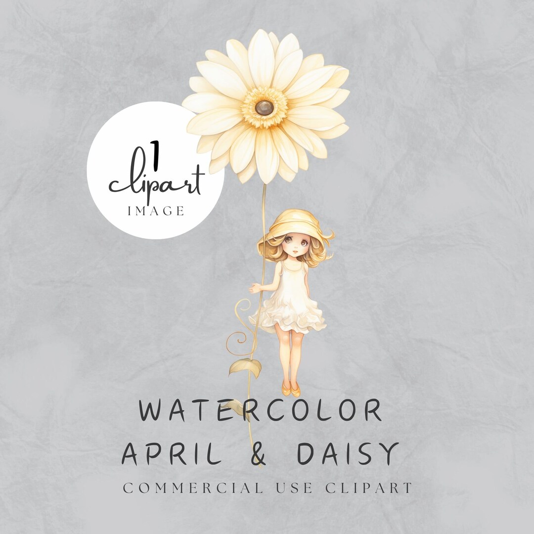 April Birth Flower Clipart, Watercolor Daisy, Cute Fairy Holding Daisy ...