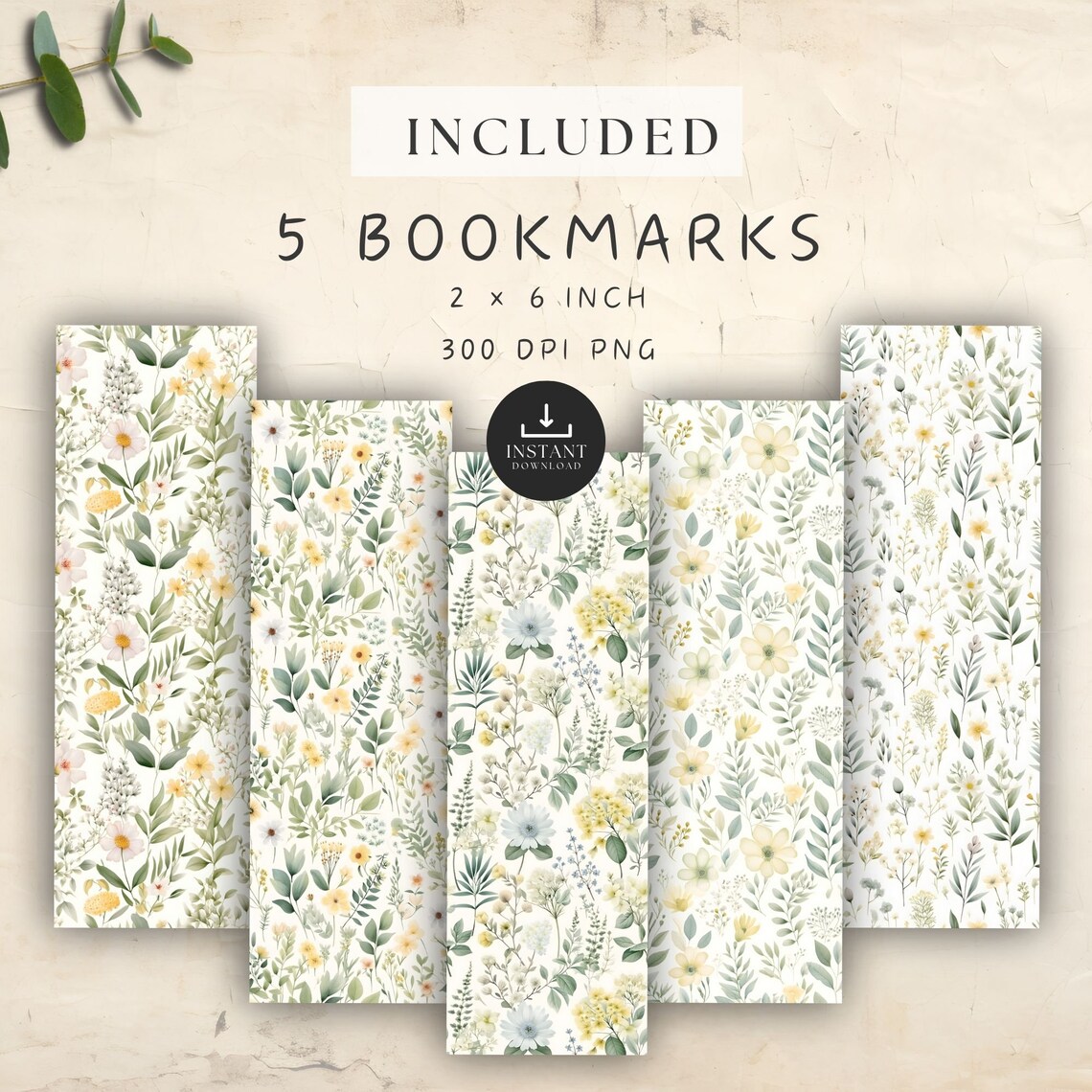 Wilflower Printable Bookmark, Neutral Watercolor Pattern Scandinavian ...