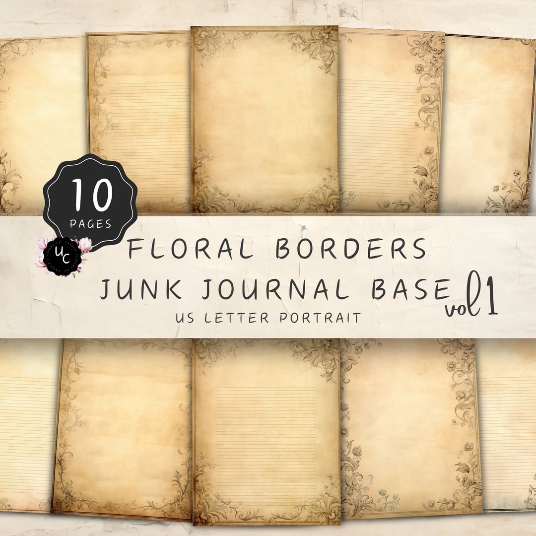 Floral Borders Portait Junk Journal Base Template Vol1, US Letter Aged ...