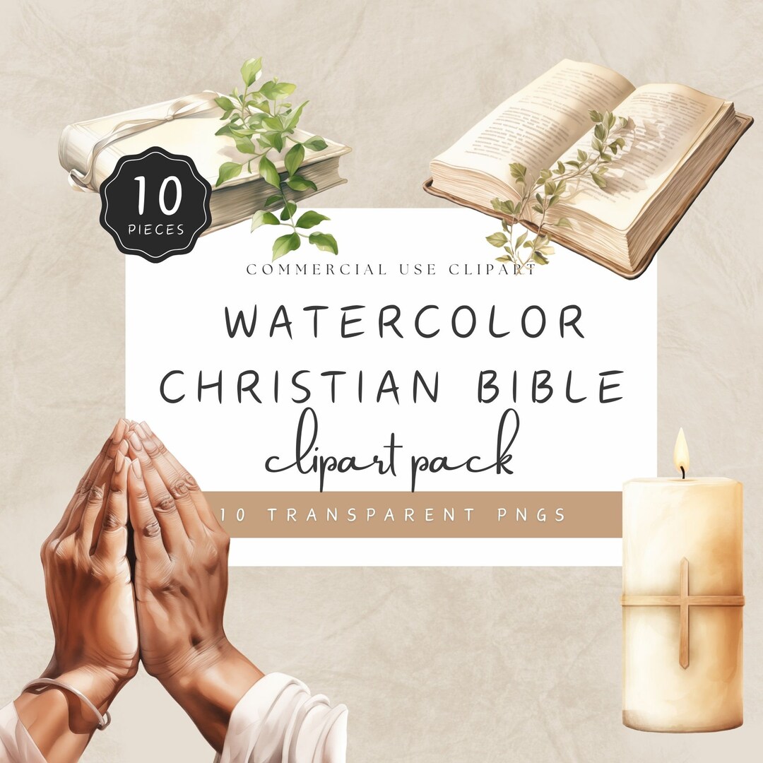Bible Clipart, Watercolor Christian Book Reading Glasses, Prayer Hands ...