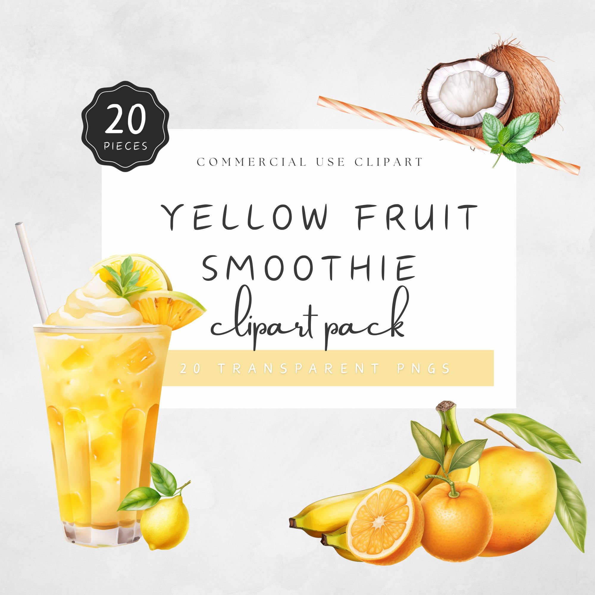 Smoothie Clipart Yellow Fruits Banana Pineapple Mango Orange Lemon ...