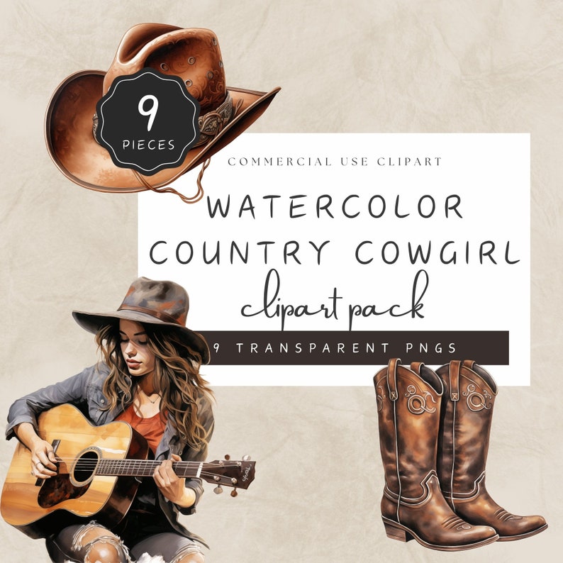 Cowgirl Clipart Watercolor Country Girl Music Song Cowboy Boots Guitar ...
