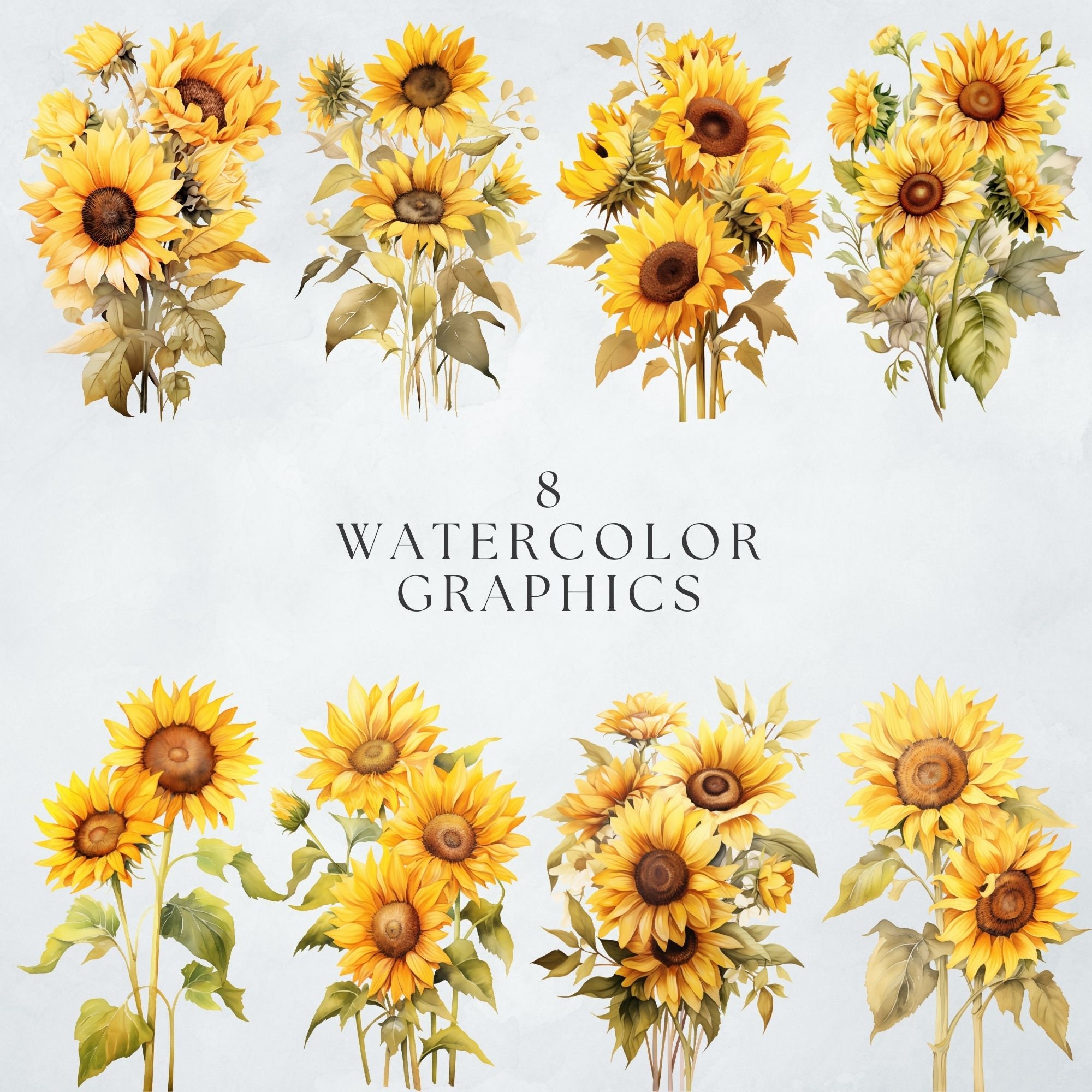 Watercolor Sunflowers Clipart, Yellow Flower Bouquet, Summer Floral ...