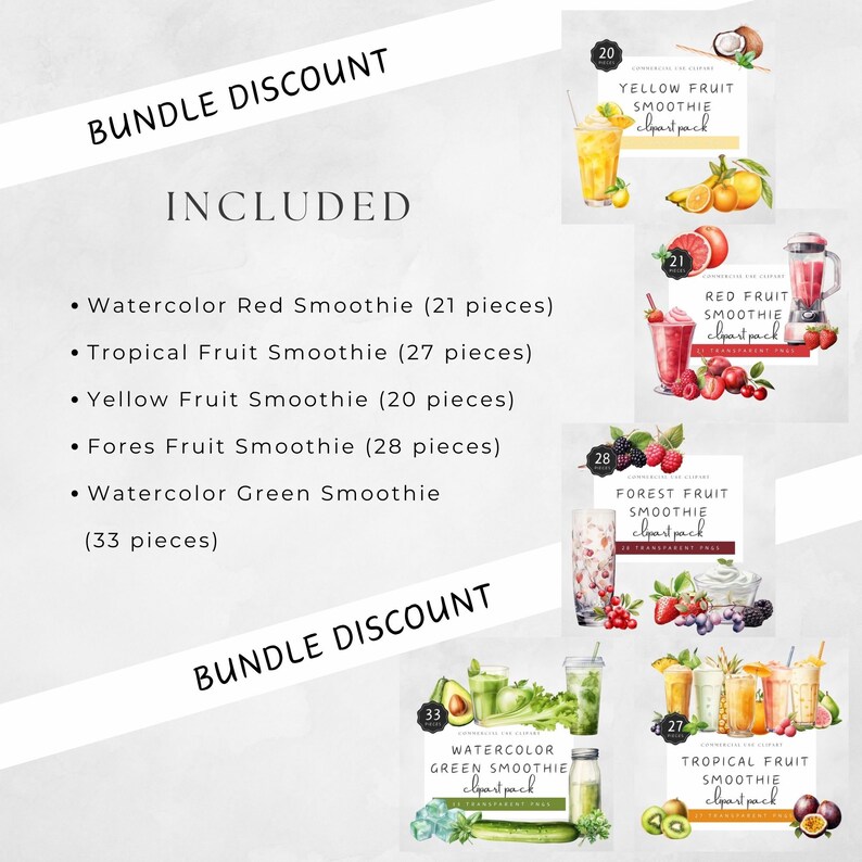 Smoothie Clipart Bundle Watercolor Green Healthy Ingredients Red Forest ...