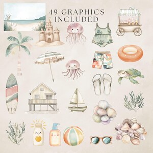 Perfect Beach Day Clipart, Summer Watercolor Vacation Getaway, Family ...