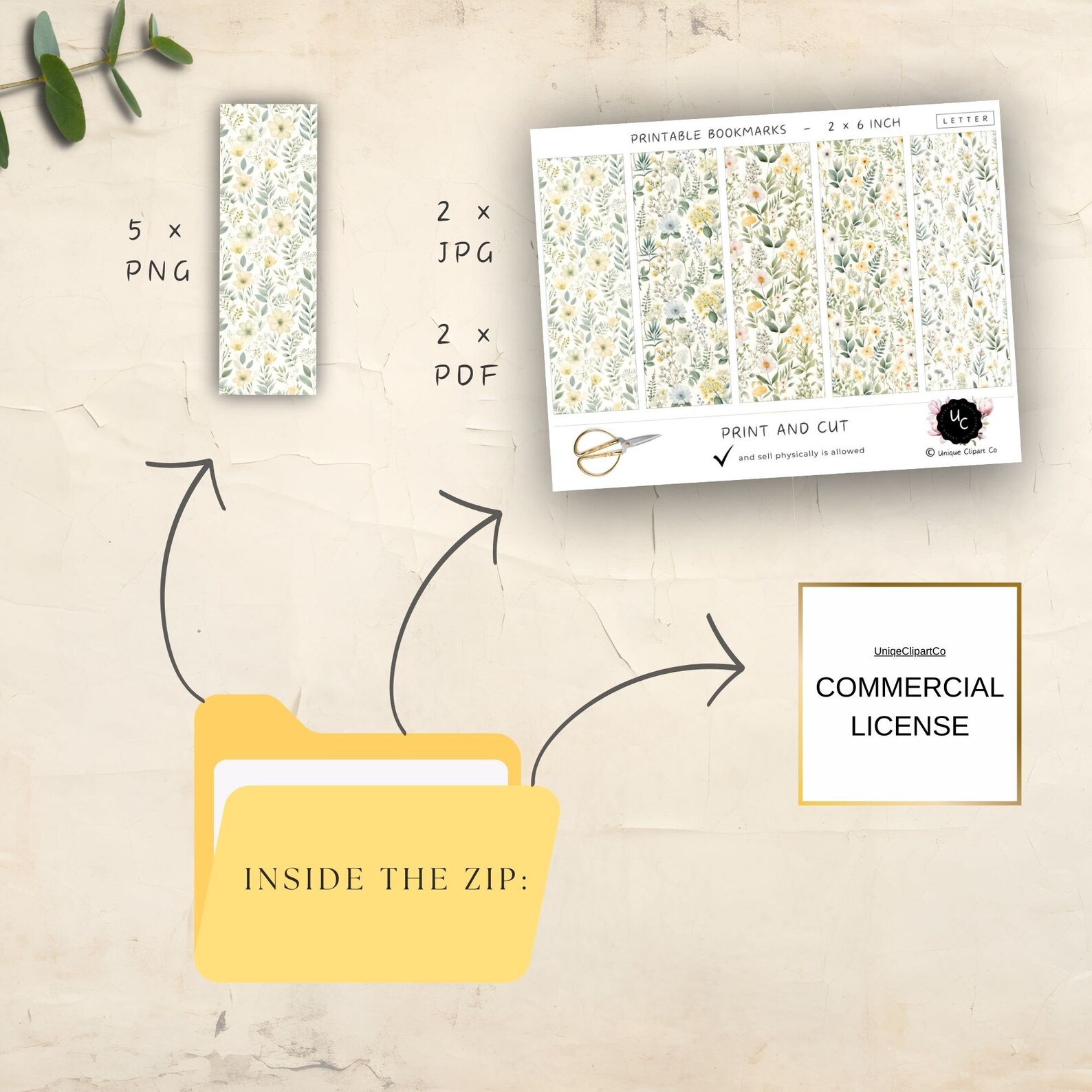 Wilflower Printable Bookmark, Neutral Watercolor Pattern Scandinavian ...