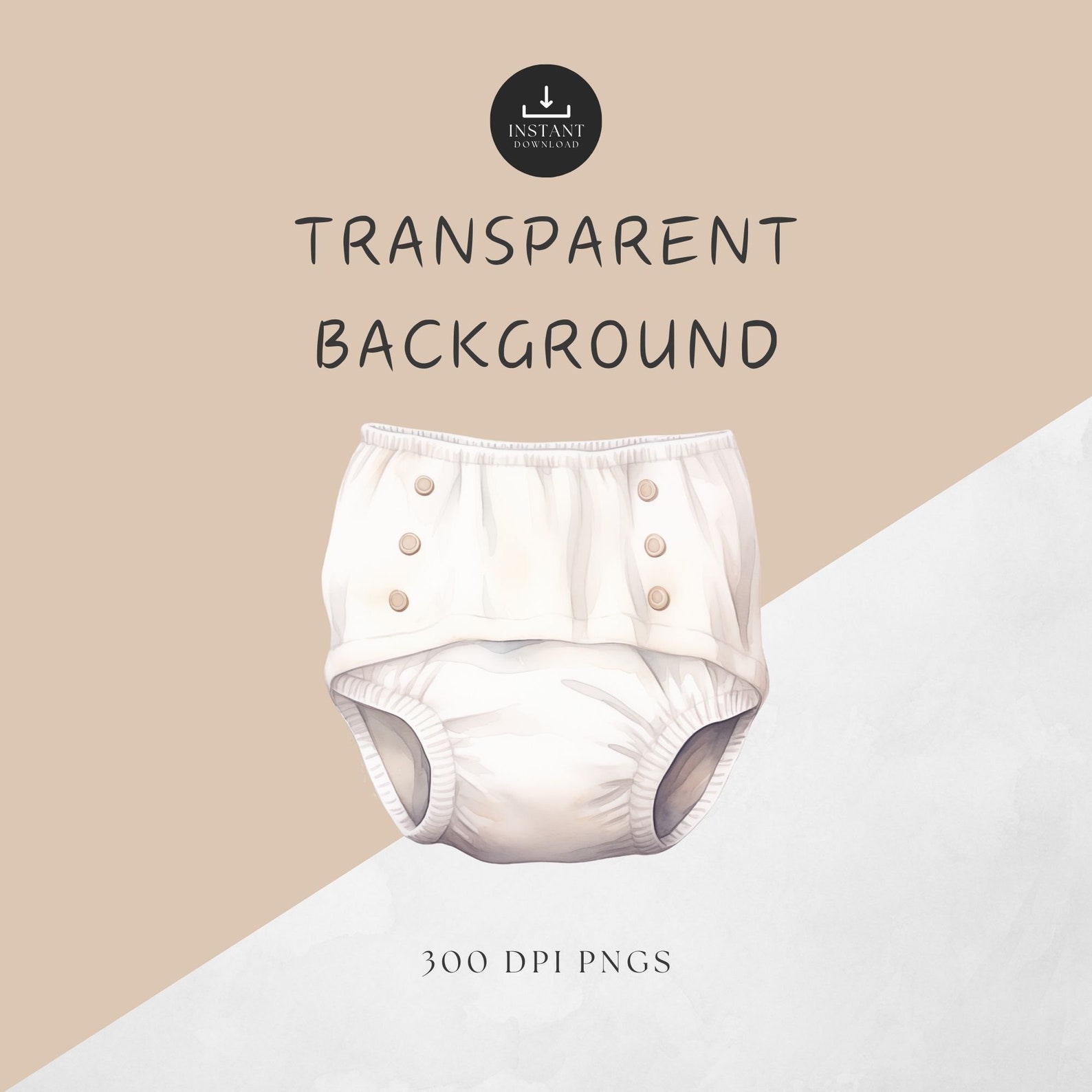 Diaper Clipart Cute Nappy Image in White for Newborn Baby PNG ...