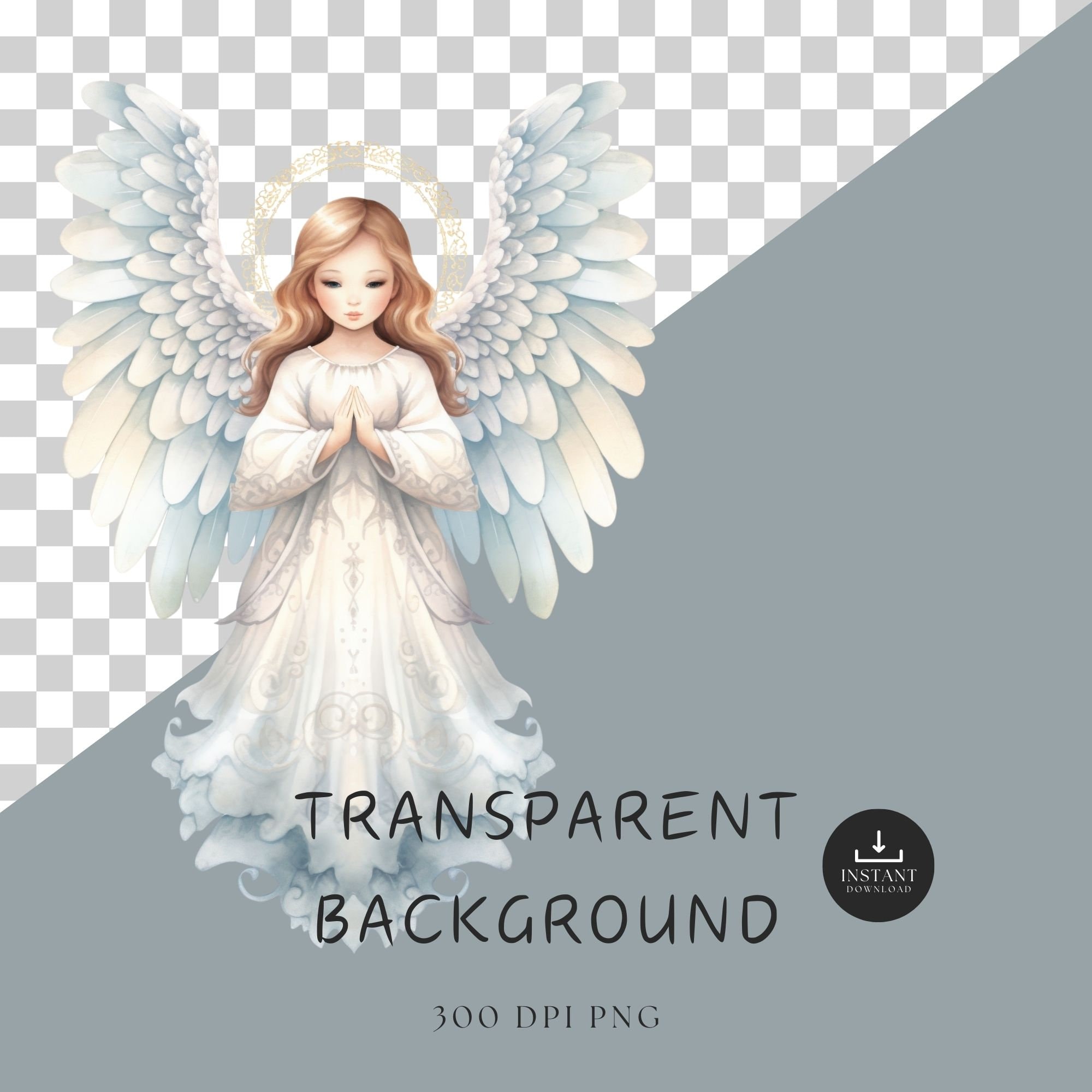 Angel With Halo Clipart, Watercolor Symmetrical Angel Illustration ...