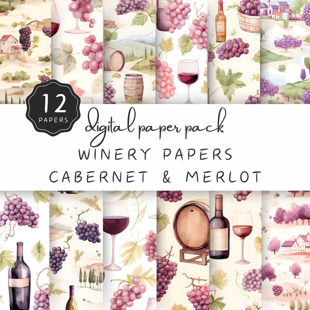 Winery Digital Paper, Red Grapes for Merlot and Cabernet, Vinyard ...