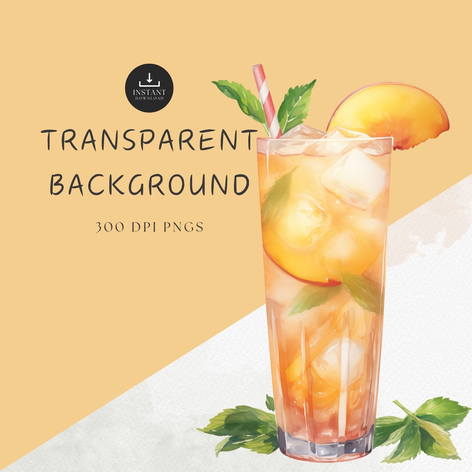 Peach Cocktail Clipart Watercolor Peach Mocktail PNG Bundle Menu of ...