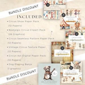 Circus Nostalgia Bundle, Vintage Texture Parchment Paper, Watercolor ...