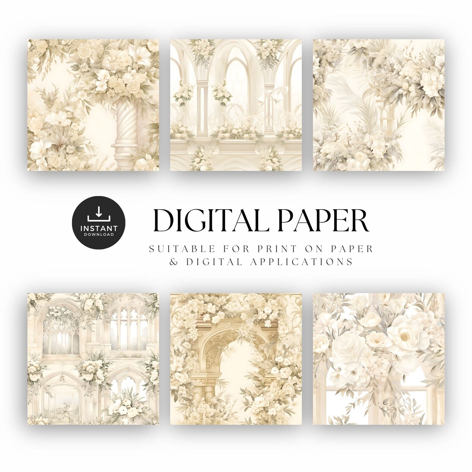 Floral Arches Digital Paper Pack, Wedding Arch Set of 12 JPG Tile in ...