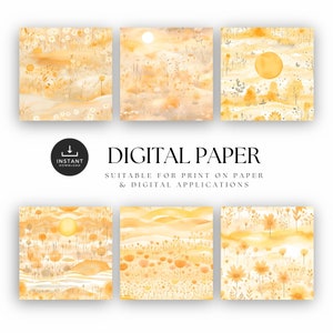 Sunshine Digital Paper, Seamless Pattern, Sunlit Flower Fields, Orange ...