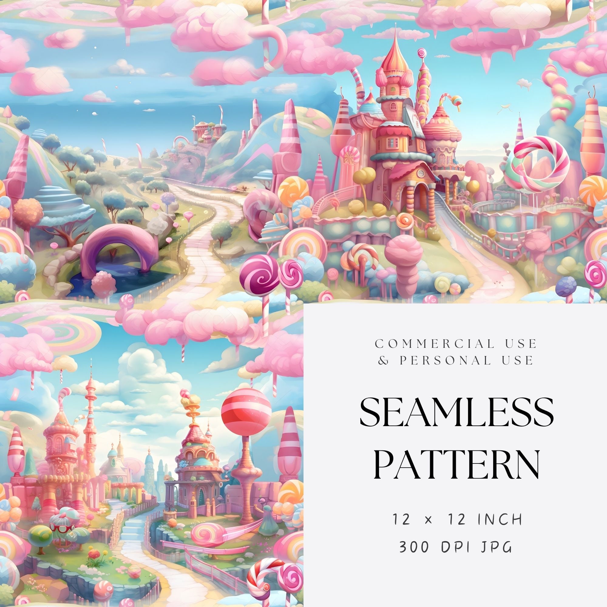Candyland Digital Paper Pack, Seamless Pattern Clipart JPG, Pink Lolly ...