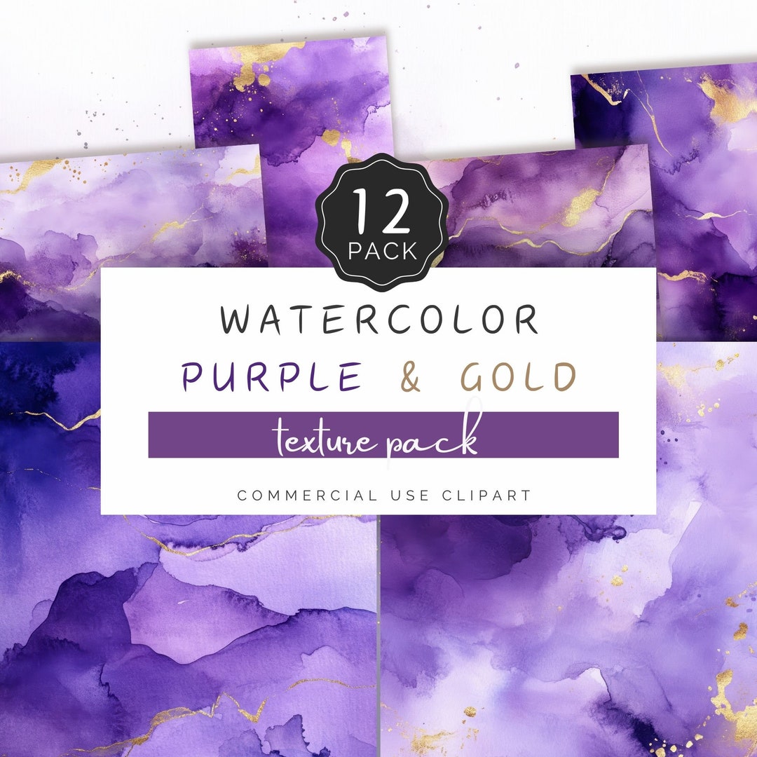 Purple & Gold Watercolor Texture Background, Bright Color Backdrop ...