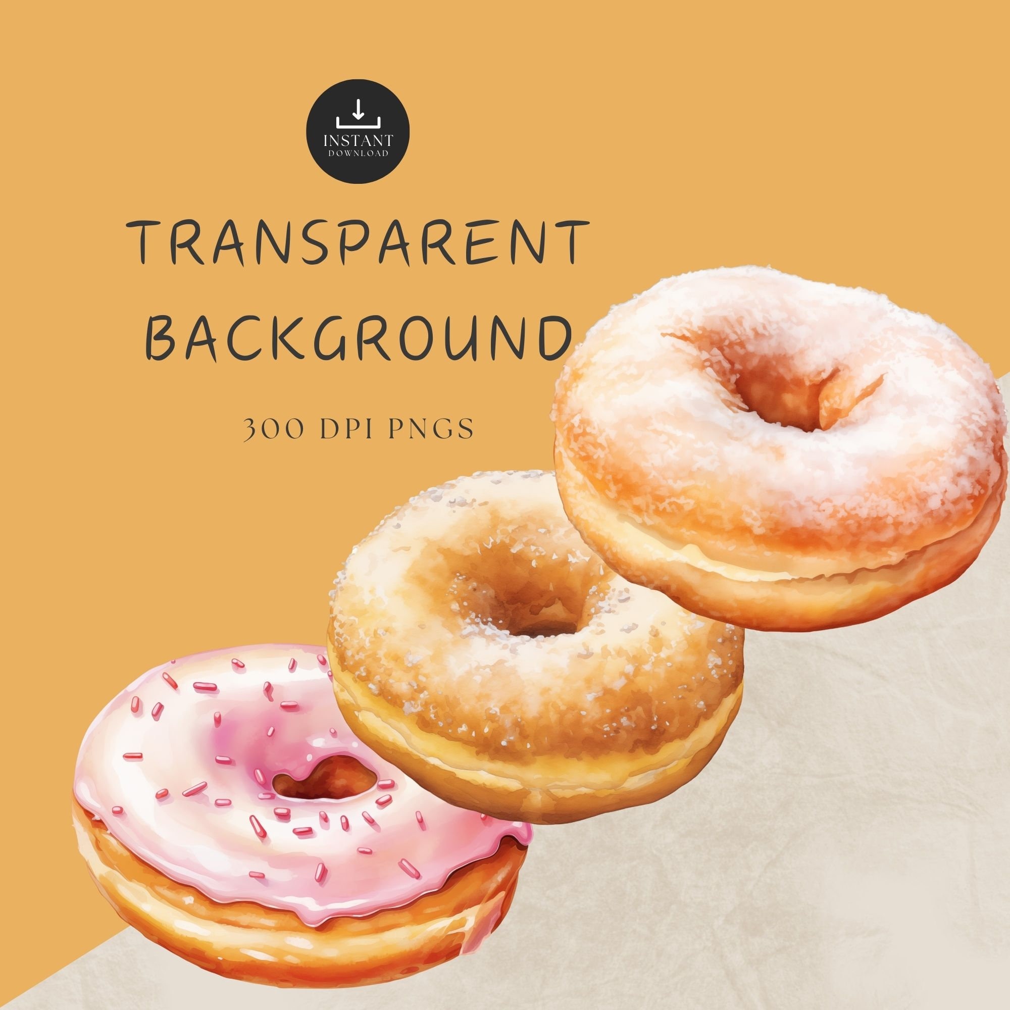 Donut Clipart Watercolor, Plain Donuts With Powdered Sugar and Icing ...