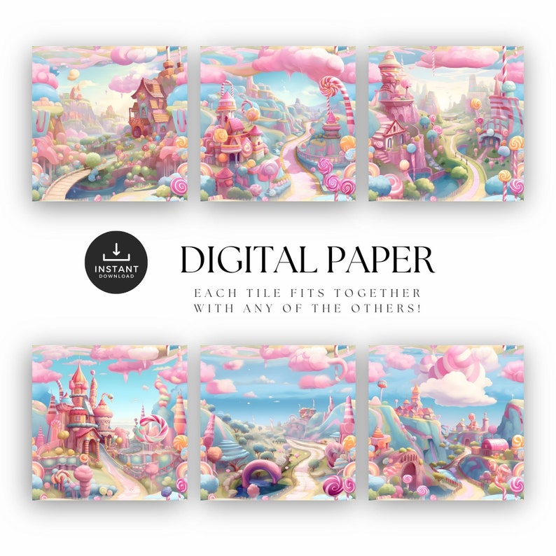 Candyland Digital Paper Pack, Seamless Pattern Clipart JPG, Pink Lolly ...