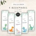 Dinosaur Printable Bookmark, Cute Inspirational Bookmarks for Kids, 5 ...