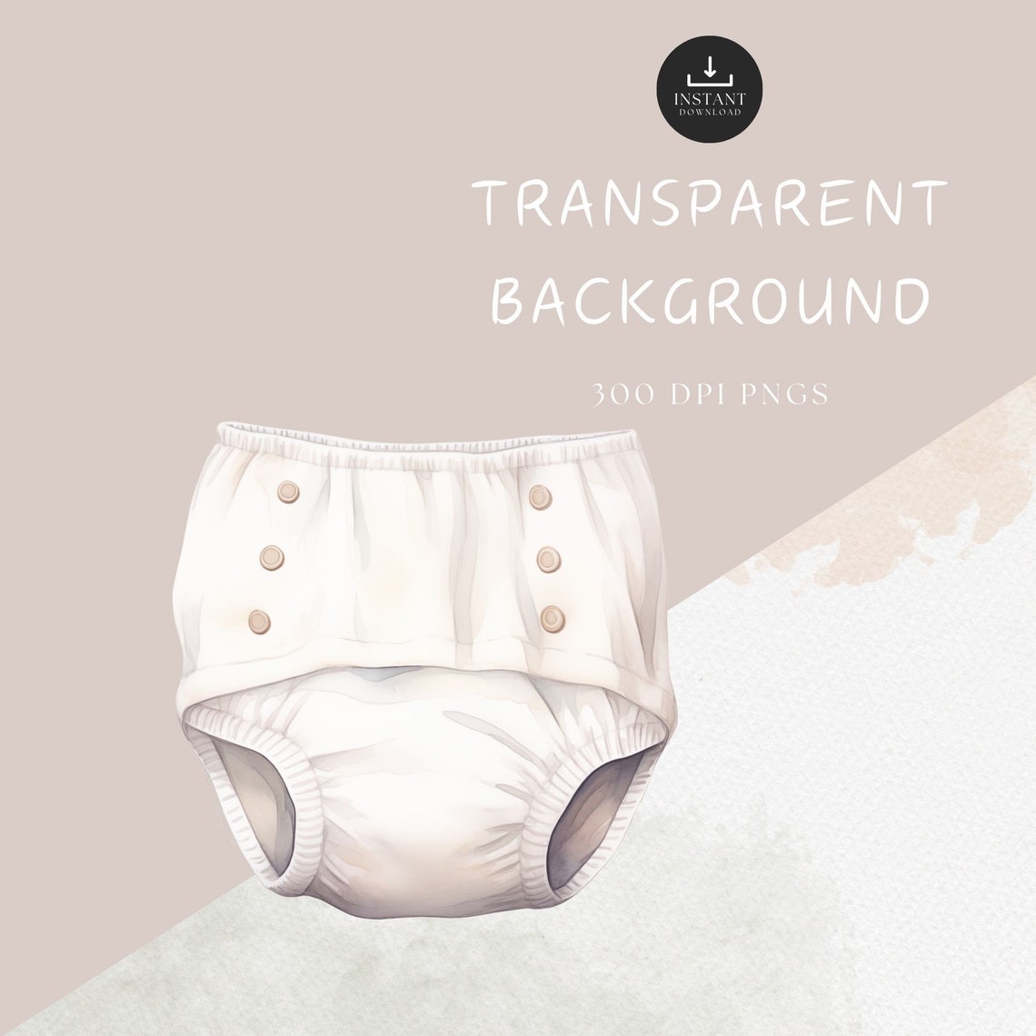 Diaper Clipart Cute Nappy Image in White for Newborn Baby PNG ...