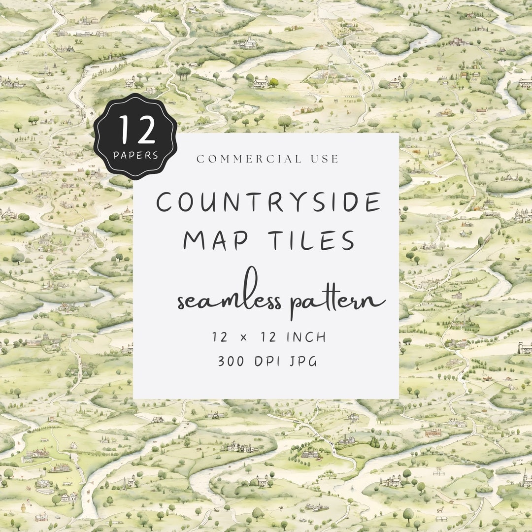 Countryside Map Tiles, Cottagecore Digital Paper, Vintage Map ...
