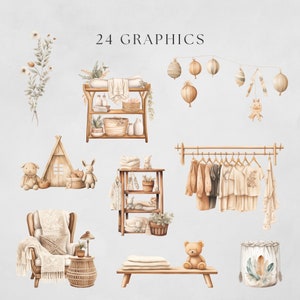 Boho Baby Nursery Clipart Neutral Baby Beige Green Bohemian Theme Cute ...